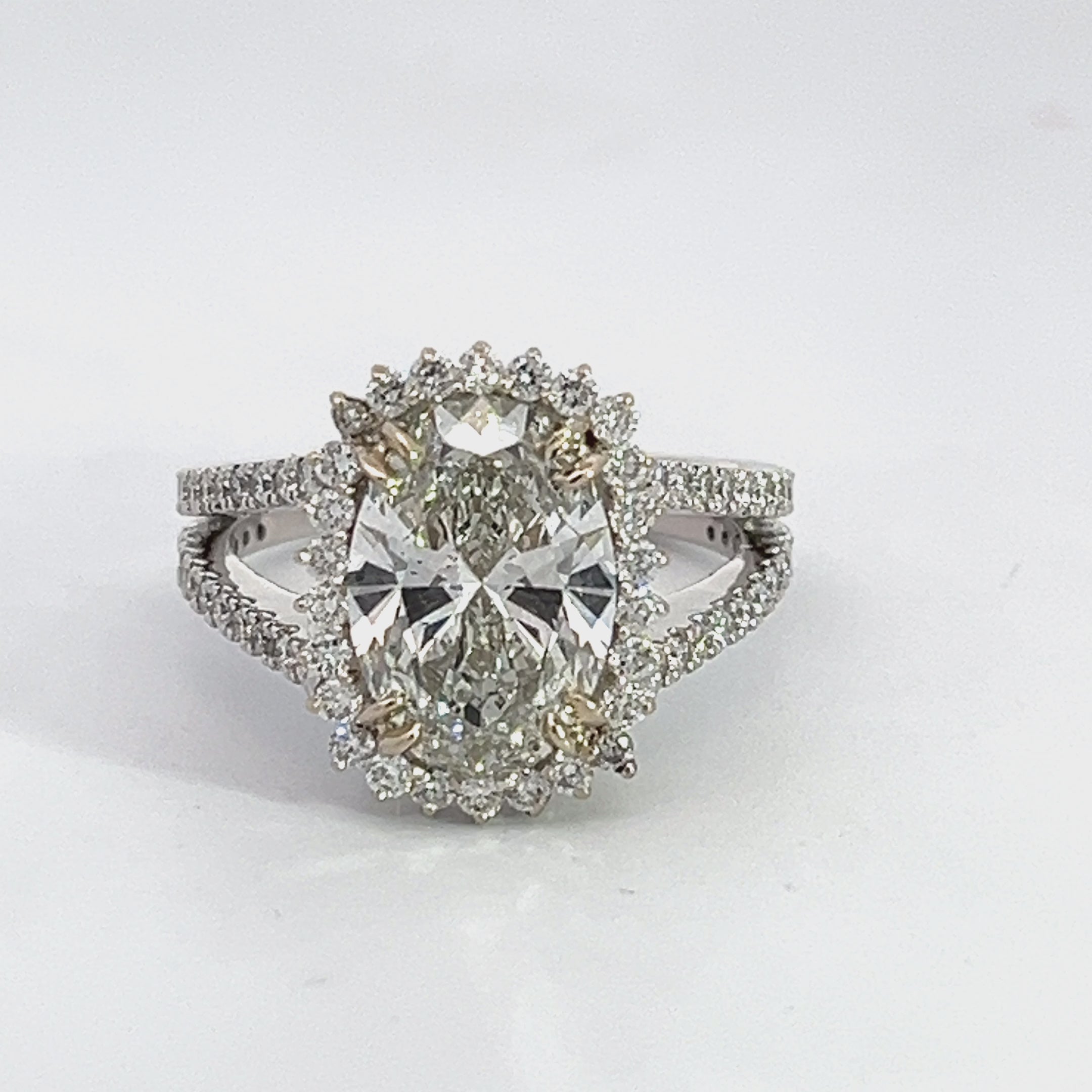 3.06 CT Oval Lab Grown Diamond Ring in White Gold Custom Jewelers
